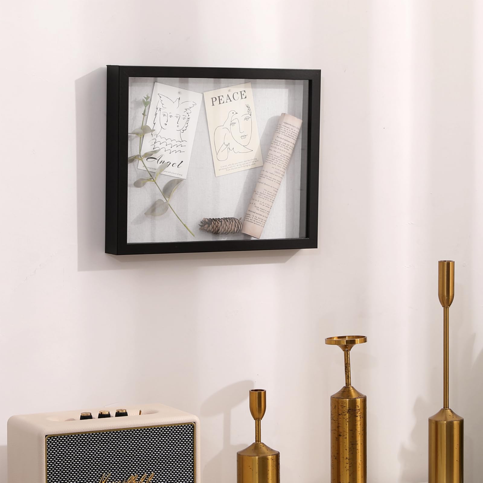 Muzilife 11x14 Shadow Box Picture Frame with Linen Board - Deep Wood & Glass Display Rustic Case Ready to Hang Memorabilia, Pins, Awards, Medals, Wedding, Tickets, and Photos, Black
