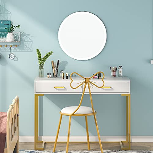 Tribesigns Computer Desk with 2 Drawers, 39.4β Modern Simple White and Gold Writing Desk Desk with Storage Drawers, Makeup Vanity Console Table Study Desk for Home Office
