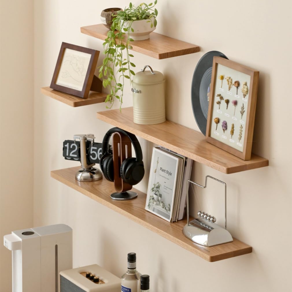 Conamily Oak Floating Shelves, 100% Solid Oak Wood Wall Mounted Natural Wood Wall Shelf Display Shelf for Home Office Living Room Bedroom Wall Storage Shelf (16inch)