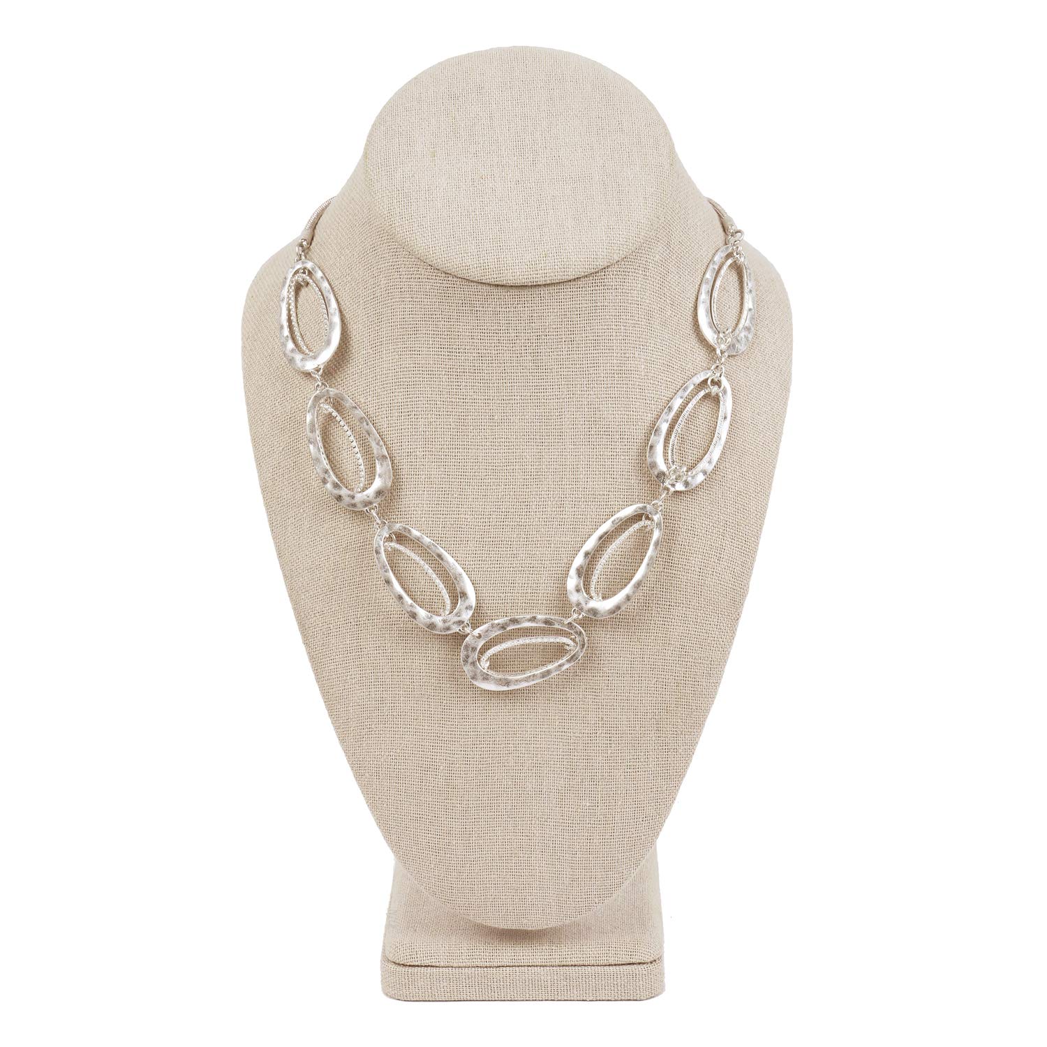 MOOCA Linen Covered Wood Jewelry Display Necklace Chain Jewelry Bust Display Holder Stand, Necklaces Bust Mannequin, 6 3/8 W x 4 1/4 D x 10 H in, Tan Linen
