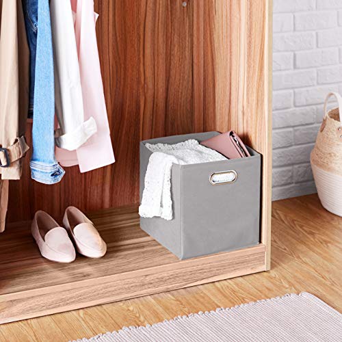 Amazon Basics Collapsible Fabric Storage Cubes with Oval Grommets - 6-Pack, Light Grey