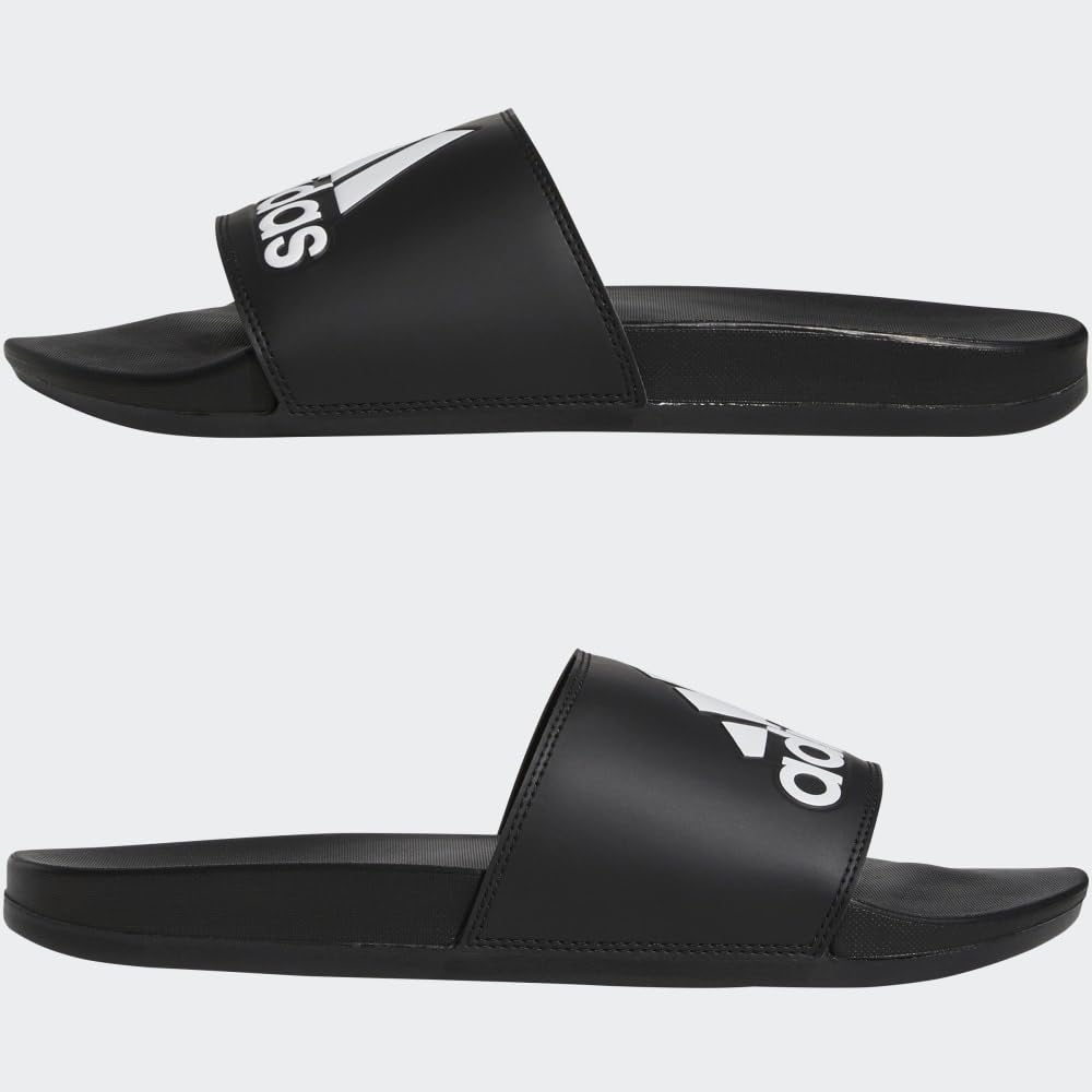 adidas Unisex Adilette Comfort Slide Sandal, Black/White/Black, 8 US Women