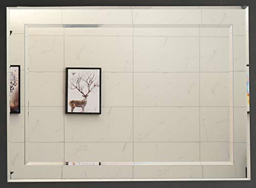 Large Double Rectangular Beveled Wall Mirror | Silver Backed Rectangle Mirrored Glass| Vanity, Bedroom, or Bathroom Hangs Horizontal & Vertical Frameless (40" W x 30" H)