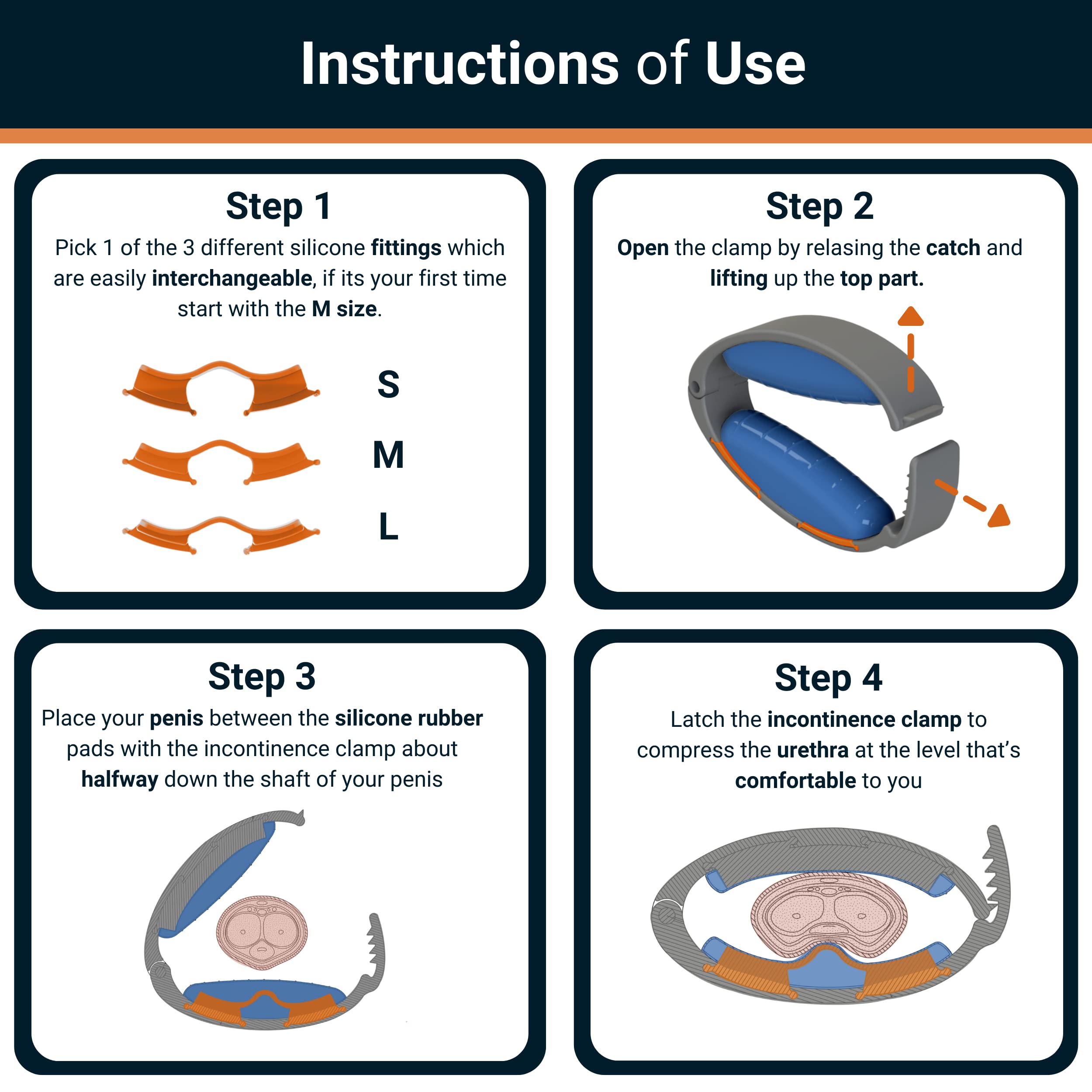 Incontinence Clamp by Virth - Comfortable & Easy to Use - Confidence All Day Long - 3 Adjustable Sizes - Penile Clamp for Incontinence! - Urinary Clamp for Incontinence - Travel Bag Included