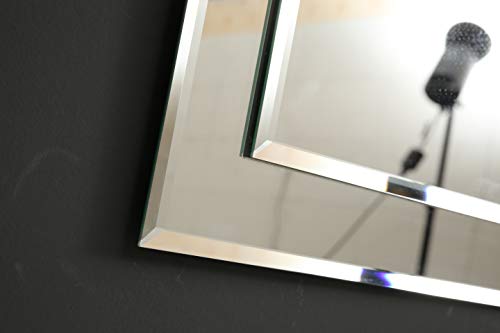 Large Double Rectangular Beveled Wall Mirror | Silver Backed Rectangle Mirrored Glass| Vanity, Bedroom, or Bathroom Hangs Horizontal & Vertical Frameless (40" W x 30" H)