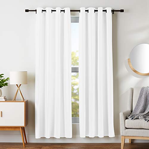 Amazon Basics Room Darkening Blackout Window Curtains with Grommets - 52 x 84-Inch, White, 2 Panels