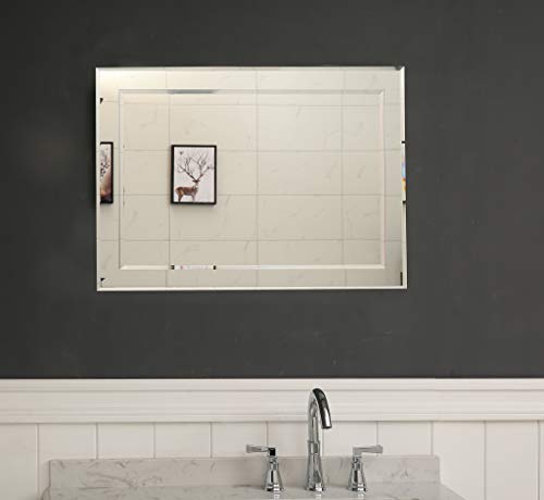 Large Double Rectangular Beveled Wall Mirror | Silver Backed Rectangle Mirrored Glass| Vanity, Bedroom, or Bathroom Hangs Horizontal & Vertical Frameless (40" W x 30" H)