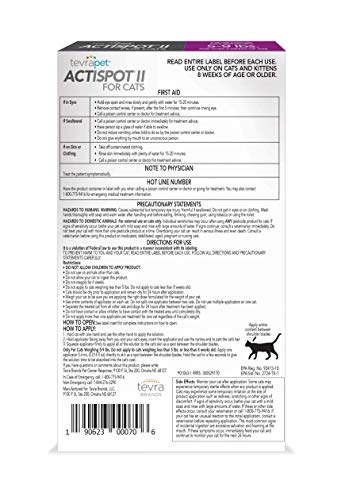 TevraPet Actispot II Flea Treatment for Small and Medium Cats 5-9 lbs | 6 Doses | Powerful Prevention and Control, Clear