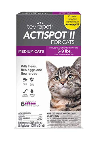 TevraPet Actispot II Flea Treatment for Small and Medium Cats 5-9 lbs | 6 Doses | Powerful Prevention and Control, Clear