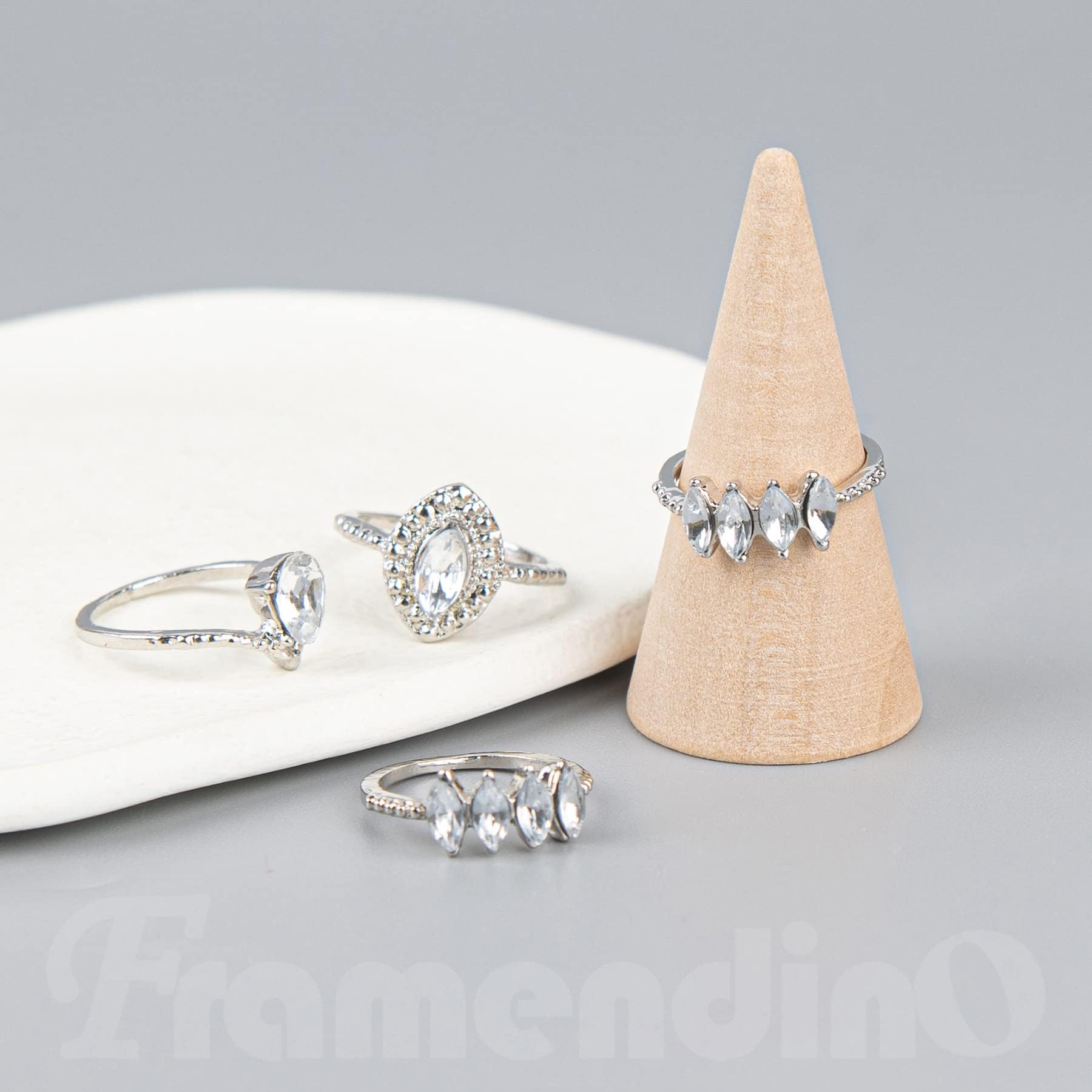 Framendino, 10 Pack Natural Wood Cone Ring Holder Finger Jewelry Display Stand Organizer DIY Craft Wooden (Vertical Shaped)