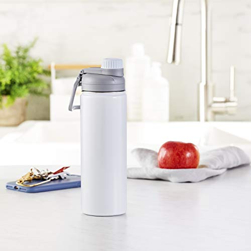 Amazon Basics Stainless Steel Insulated Water Bottle with Spout Lid – 20-Ounce, White