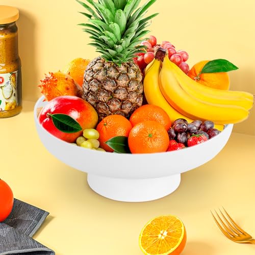 tchrules Fruit Bowl, Plastic Fruit Bowl for Kitchen Counter, White Fruit Basket with Draining Holes, Decor Centerpiece for Kitchen Counter or Dining Room Tables