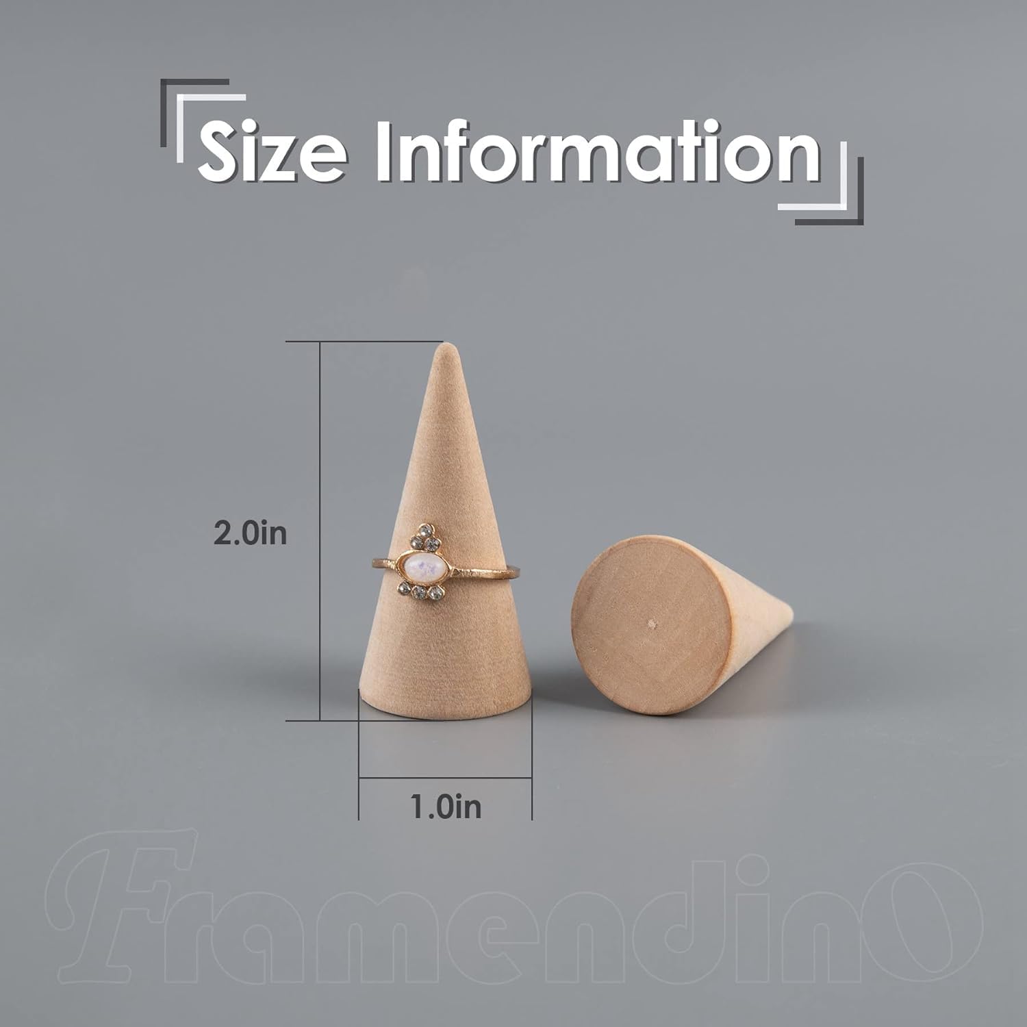 Framendino, 10 Pack Natural Wood Cone Ring Holder Finger Jewelry Display Stand Organizer DIY Craft Wooden (Vertical Shaped)