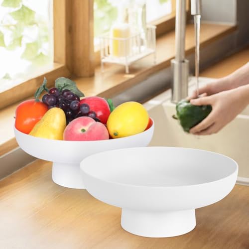 tchrules Fruit Bowl, Plastic Fruit Bowl for Kitchen Counter, White Fruit Basket with Draining Holes, Decor Centerpiece for Kitchen Counter or Dining Room Tables