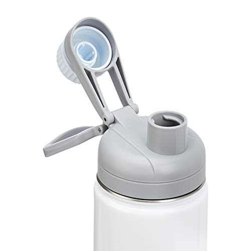 Amazon Basics Stainless Steel Insulated Water Bottle with Spout Lid – 20-Ounce, White