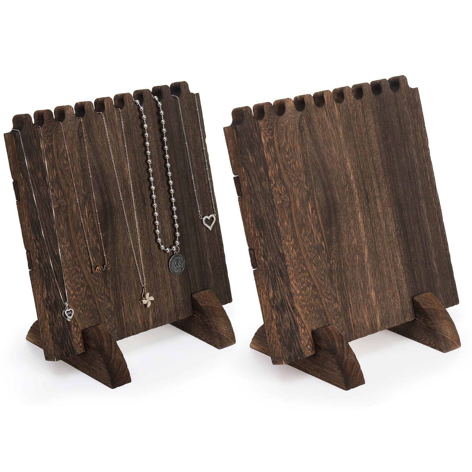 ZOOFOX Set of 2 Wood Necklace Display Stand, Jewelry Easel Display Holder for 16 Necklaces, Jewelry Display Stand for Vendors, Shows