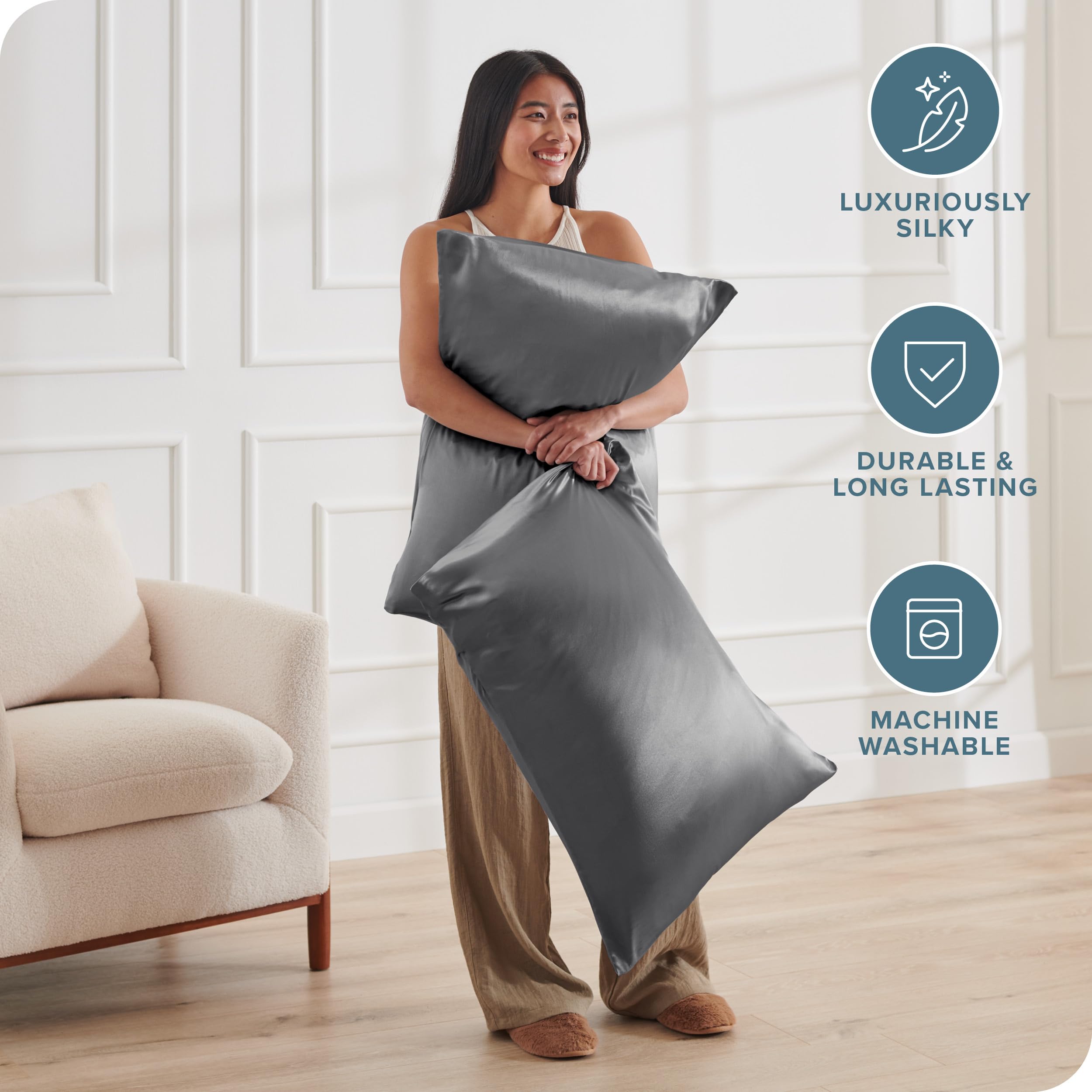 Bare Home 100% Mulberry Silk Pillowcase for Hair and Skin - Ultra Premium 6A Grade 19 Momme Silk Pillow Case - Envelope Enclosure - Breathable Cooling Pillow Cover (Standard, Grey)