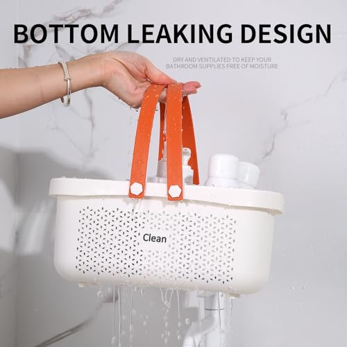 HAPPY MOTTE Plastic Portable Shower Caddy Basket, Bathroom Shower Caddy Tote With Handle For Collage Dorm Camp Travel -White