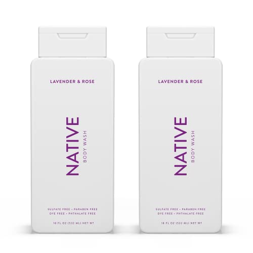 Native Body Wash Natural Body Wash for Women, Men | Sulfate Free, Paraben Free, Dye Free, with Naturally Derived Clean Ingredients Leaving Skin Soft and Hydrating, Lavender & Rose 18 oz - 2 Pk