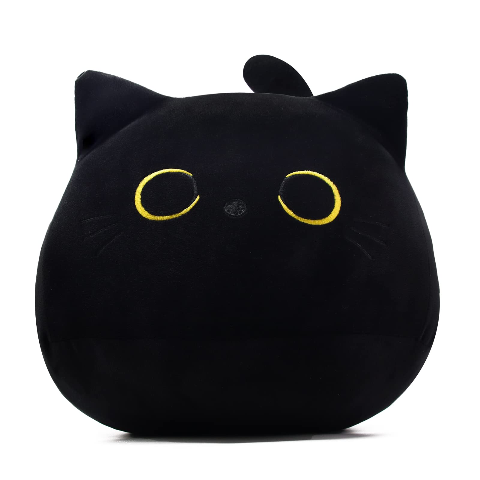 JIAJEGTGT 16Inch Black Cat Stuffed Animal Plush Toys, Cute Black Cat Plushie Pillow, 3D Soft Cat Shape Design Lumbar Back Cushion Plush Stuffed Cat Doll Toy for Kids Chirstmas Gifts