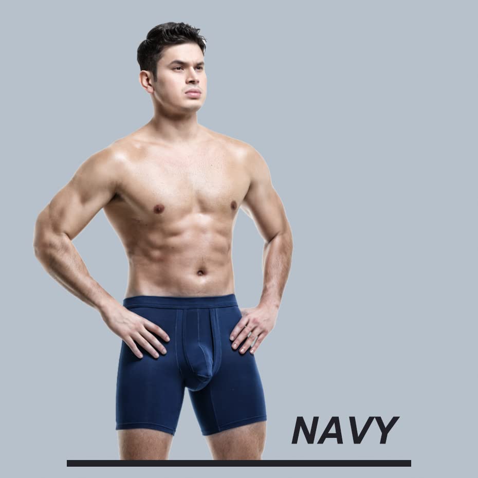 Ouruikia Men's Underwear Boxer Briefs Anti-Chafing Long Leg Mens Boxer Briefs Tagless Boxer Briefs Separate Pouch X-Large Navy/Grey