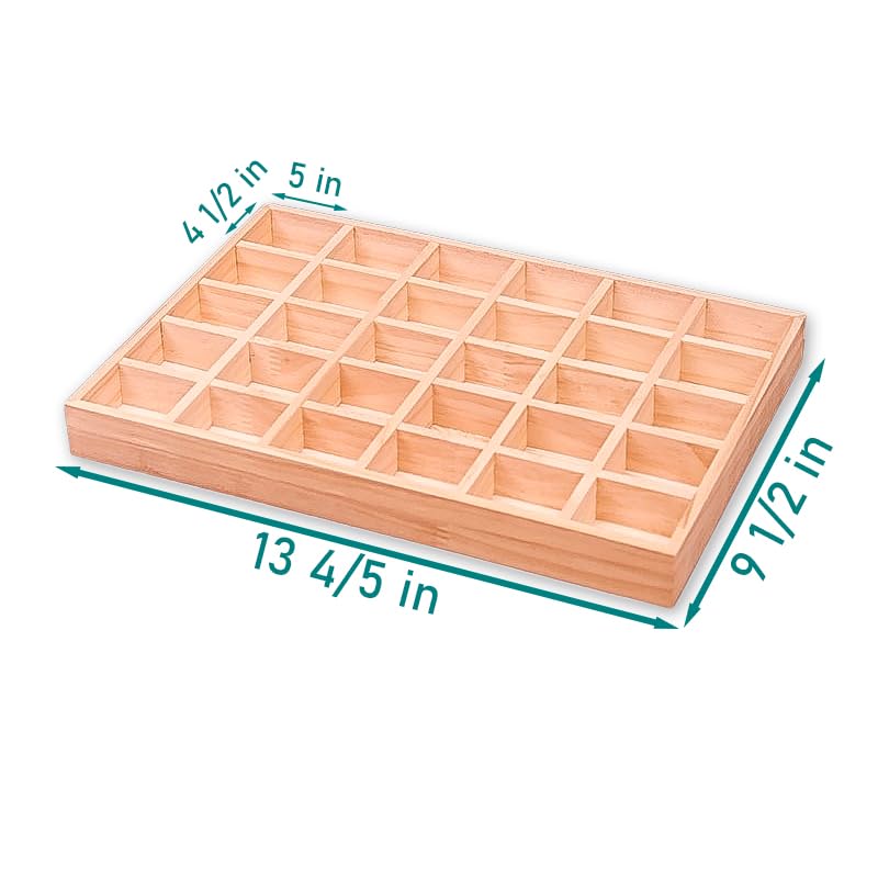 The Display Guys - Stackable Jewelry Tray and Organizer - for Drawers, Dressers, Store Display (30 Compartments, Natural Wood)