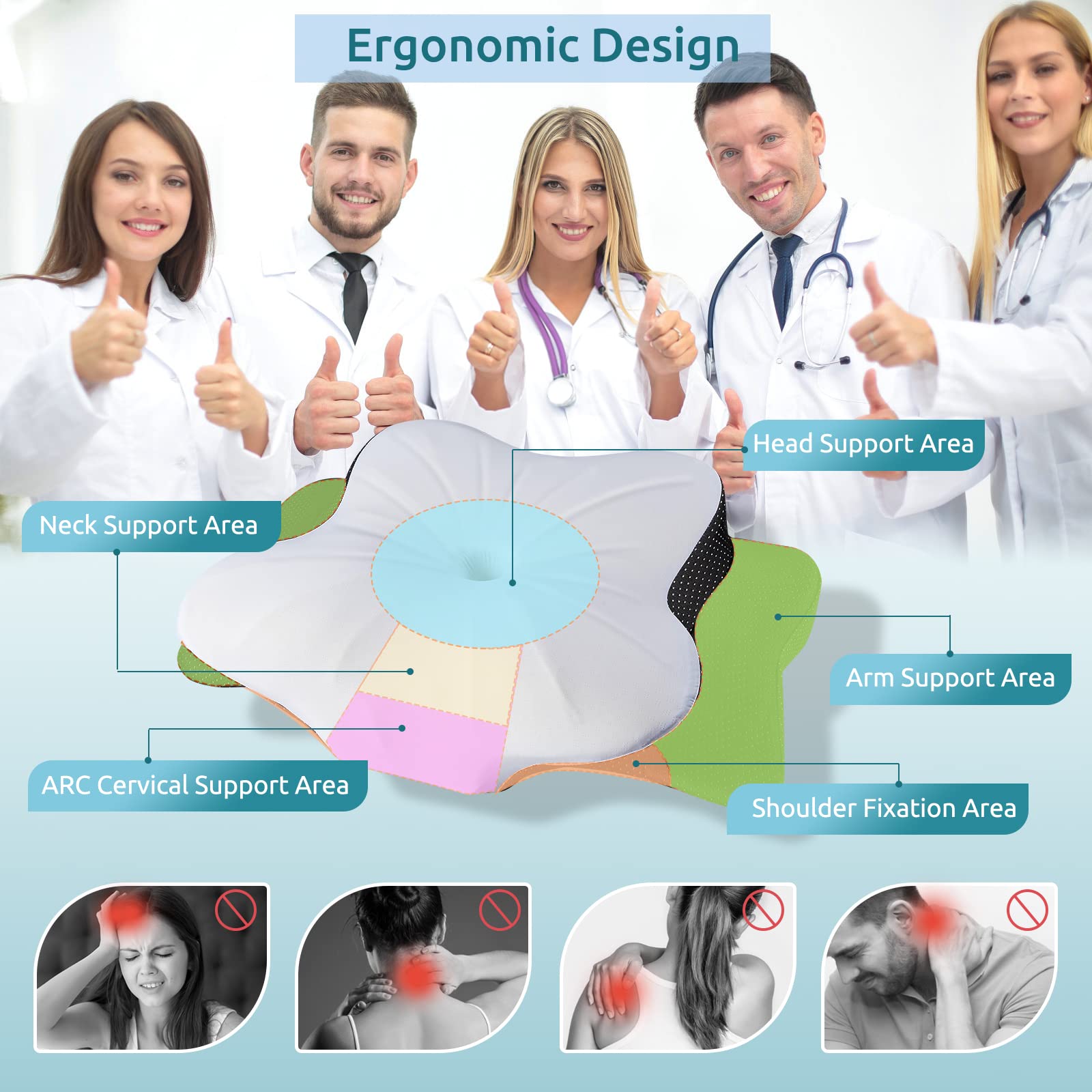 DONAMA Cervical Pillow for Neck Pain Relief,Contour Memory Foam Pillow,Ergonomic Orthopedic Neck Support Pillows for Side,Back and Stomach Sleepers with Breathable Pillowcase-Black