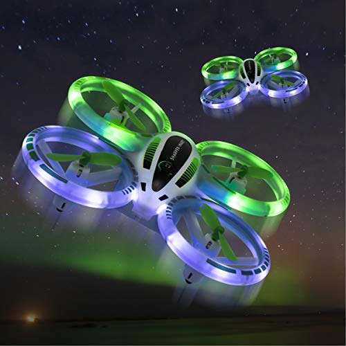 SHARPER IMAGE 2.4GHz RC Glow Up Stunt Drone with LED Lights, Mini Remote Controlled Quadcopter with Assisted Landing, Small Plane for Kids and Beginners, Wireless and Rechargeable