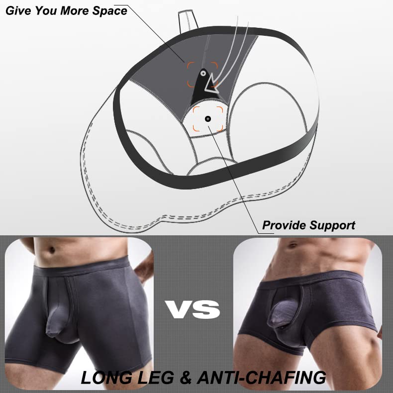 Ouruikia Men's Underwear Boxer Briefs Anti-Chafing Long Leg Mens Boxer Briefs Tagless Boxer Briefs Separate Pouch X-Large Navy/Grey
