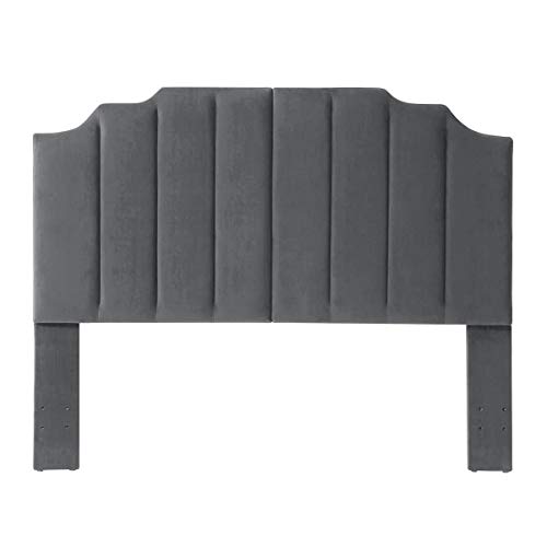 24KF Velvet Upholstered Tufted Queen headboard Full headboard with Vertical Channel Design Queen/Full Headboard -Dark Gray
