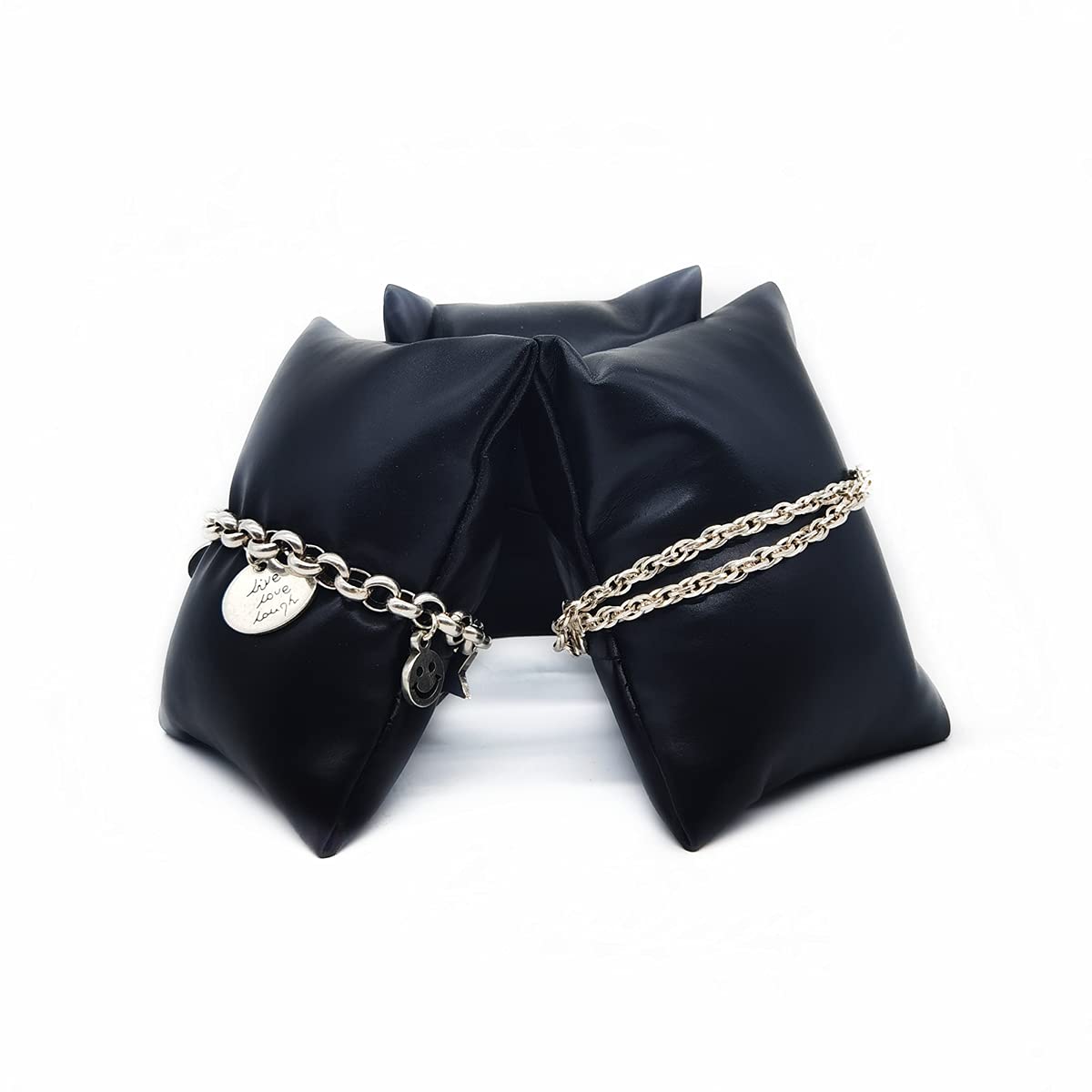 Fannuoncc 10-Pieces PU Leather Small Bracelet/Watch Pillow Jewelry Displays (Black)