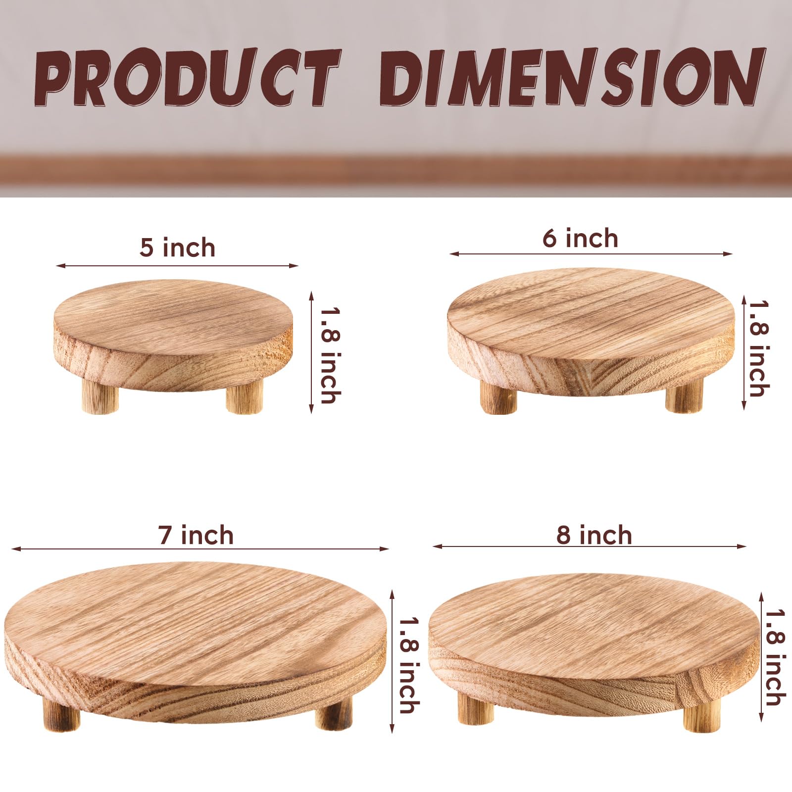 Geetery 4 Pcs Wooden Risers for Display Wood Pedestal Stand Mini Tray Stand Round Wooden Pedestal Holder Rustic Riser for Decor Tiered Tray Decor Home Kitchen, 4 Size(Light Brown)