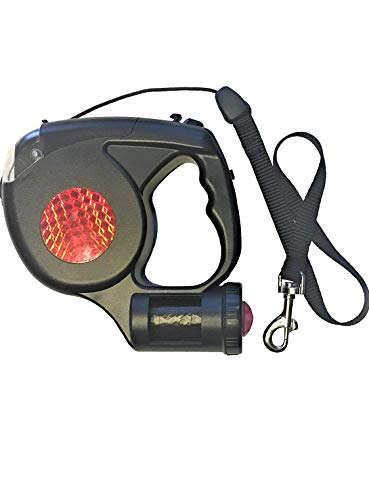 Sharper Image 3 in 1 Retractable Dog Leash with Flashlight and Waste Bag Dispenser (Black)