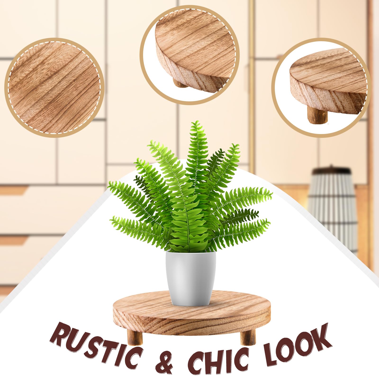 Geetery 4 Pcs Wooden Risers for Display Wood Pedestal Stand Mini Tray Stand Round Wooden Pedestal Holder Rustic Riser for Decor Tiered Tray Decor Home Kitchen, 4 Size(Light Brown)