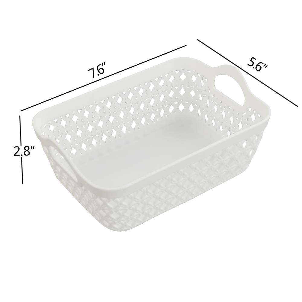 HOMMP 12-Pack White Plastic Woven Storage Basket Tray with Handle (Mini)