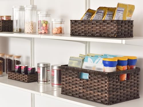 Labcosi Large Wicker Basket, Plastic Wicker Storage Basket, Wicker Storage Basket for Bathroom, Plastic Storage Bin with Built-in Handles, Brown, 15 "L x 11 "W x 6.75 "H, 1 Pack