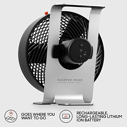 Sharper Image GO 9 Rechargeable Portable Fan with Stand, 3 Speeds, Adjustable Head Tilt, Black