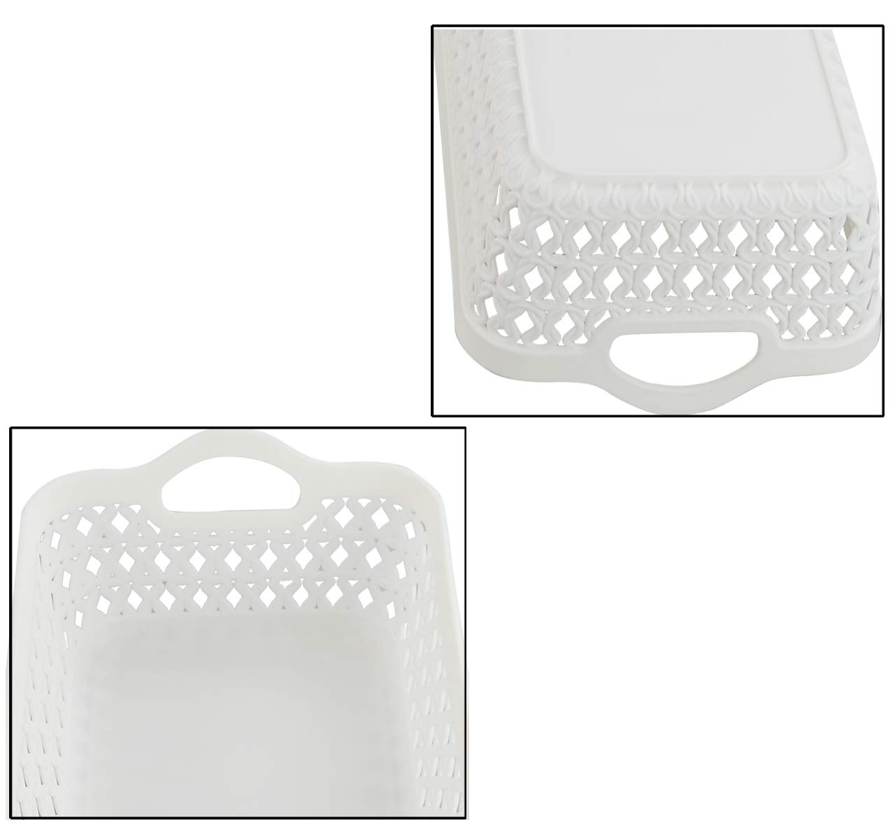 HOMMP 12-Pack White Plastic Woven Storage Basket Tray with Handle (Mini)