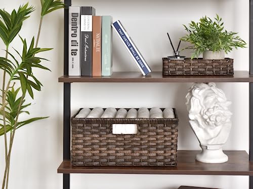 Labcosi Large Wicker Basket, Plastic Wicker Storage Basket, Wicker Storage Basket for Bathroom, Plastic Storage Bin with Built-in Handles, Brown, 15 "L x 11 "W x 6.75 "H, 1 Pack