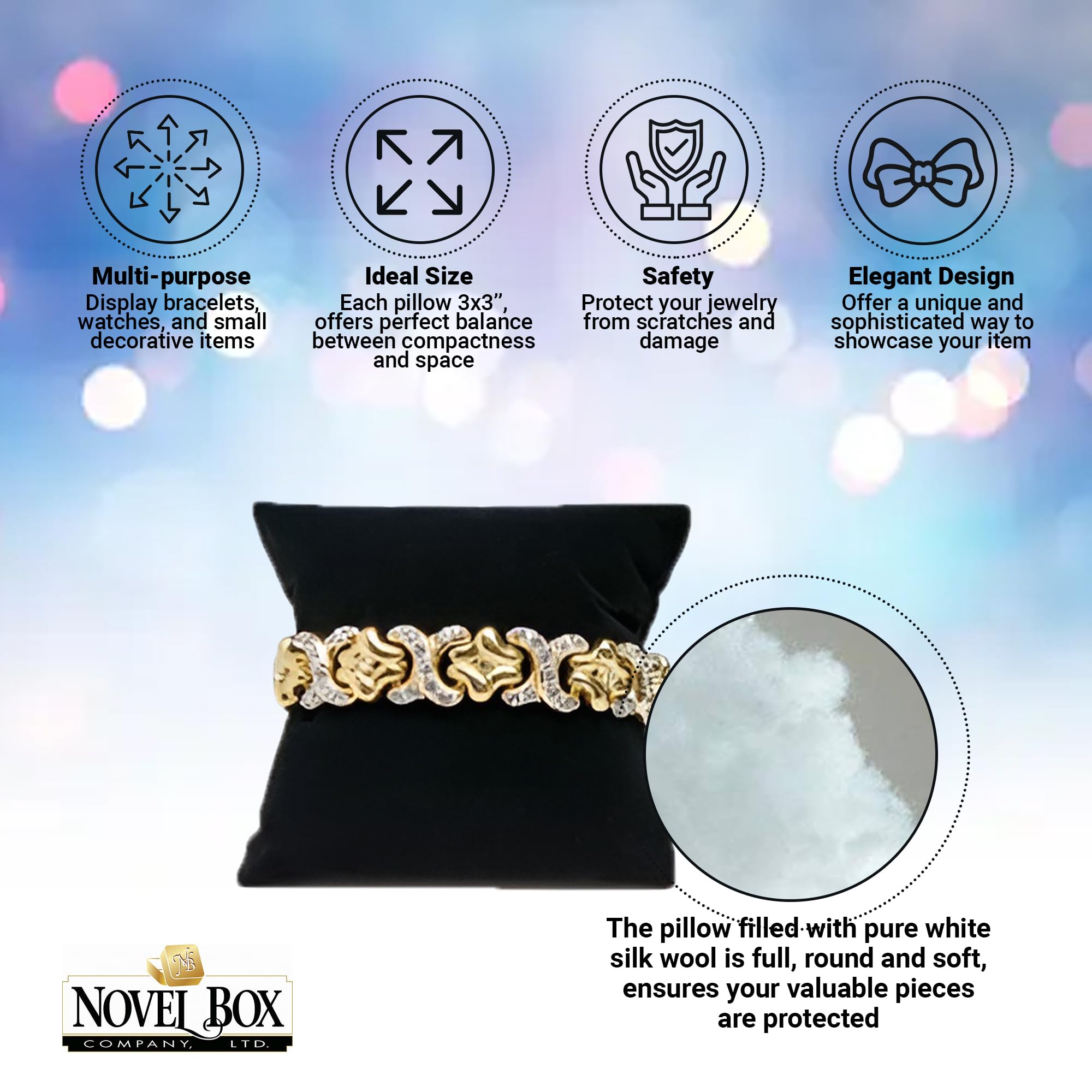 Novel Box Black Velvet Jewelry Display Watch Pillow 5 Pack - Bracelet Pillows for Easy Care & Soft Protection - Watch Cushion for Birthday, Valentine’s Day & Wedding Gift Displays