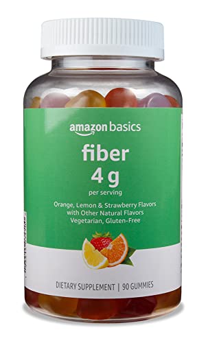 Amazon Basics (previously Solimo) Fiber 4g Gummies, Digestive Health, Supports Regularity, Orange, Lemon & Strawberry Flavors, 90 Count