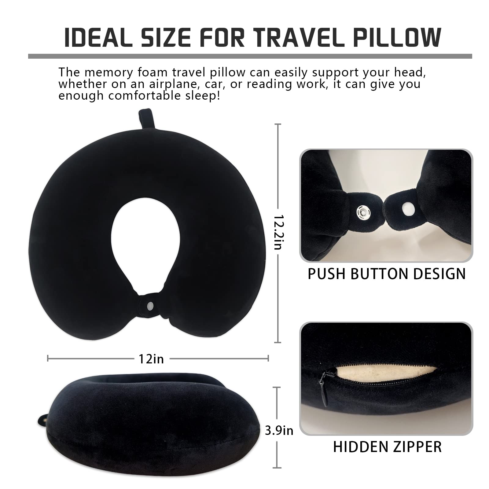 Youmeisha Comfortable Breathable Memory Foam Travel Pillow Neck Pillow Support Neck and Head Aircraft Neck Pillow Suitable for Airplane Travel Portable Neck Pillow Support Machine Washed (Black)