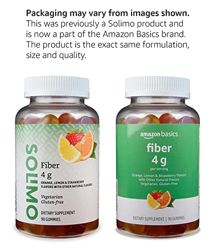 Amazon Basics (previously Solimo) Fiber 4g Gummies, Digestive Health, Supports Regularity, Orange, Lemon & Strawberry Flavors, 90 Count