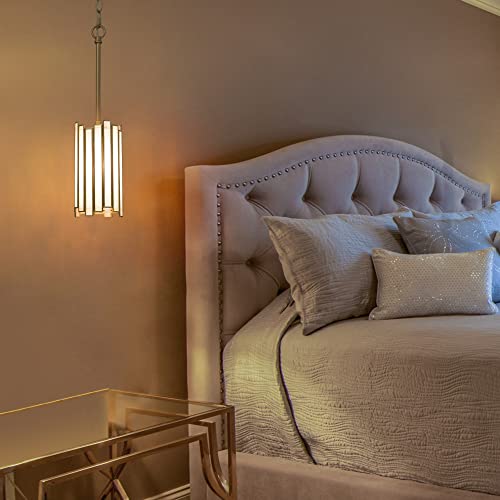 Optimant Lighting Gold Pendant Lighting, Modern Tiffany Glass Cylinder Hanging Light Fixture for Kitchen Island, Hallway, Foyer, Bedroom and Dining Room