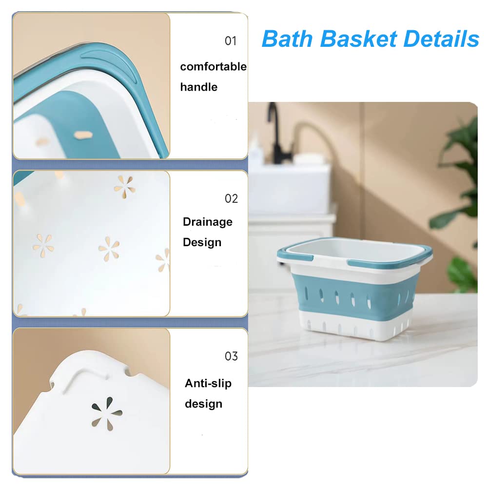 ANNIYA Foldable Plastic Shower Caddy Basket 2 Pcs, Portable and Durable Toiletries Caddy with Handles Ideal for Dorm, Bathroom, Cleaning, Kitchen, Camping, Waterproof, Easy to Clean (Grey 2 pack)
