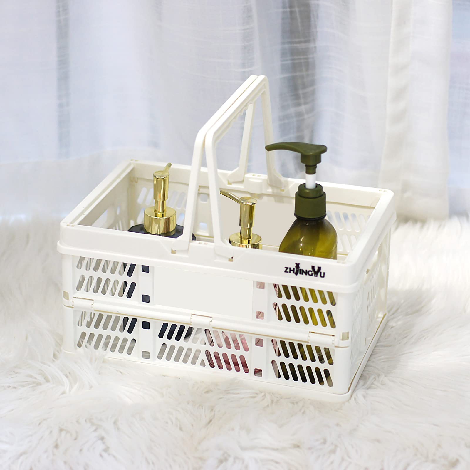 ZHJINGYU crates for storage,plastic baskets for organizing,Plastic Storage Crate,Foldable Milk crate with Handles,collapsible storage crate,car basket,for Kitchen,Bathroom,Medicine