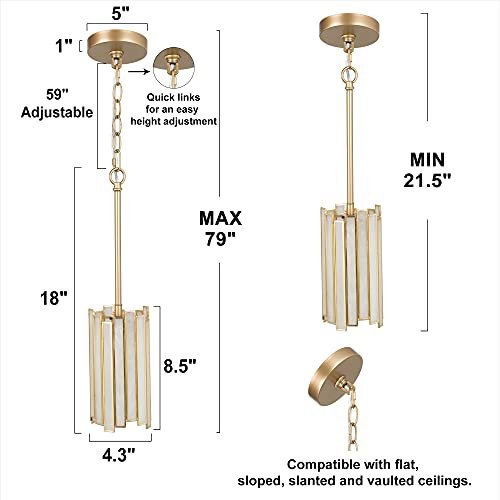 Optimant Lighting Gold Pendant Lighting, Modern Tiffany Glass Cylinder Hanging Light Fixture for Kitchen Island, Hallway, Foyer, Bedroom and Dining Room