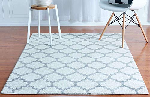 Unique Loom Trellis Collection Modern Morroccan Inspired with Lattice Design Area Rug, Rectangular 4' 1" x 6' 1", Beige and Gray/Gray