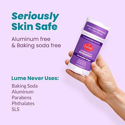 Lume Deodorant Cream Stick - Underarms and Private Parts - Aluminum-Free, Baking Soda-Free, Hypoallergenic, and Safe For Sensitive Skin - 2.2 Ounce (Lavender Sage)