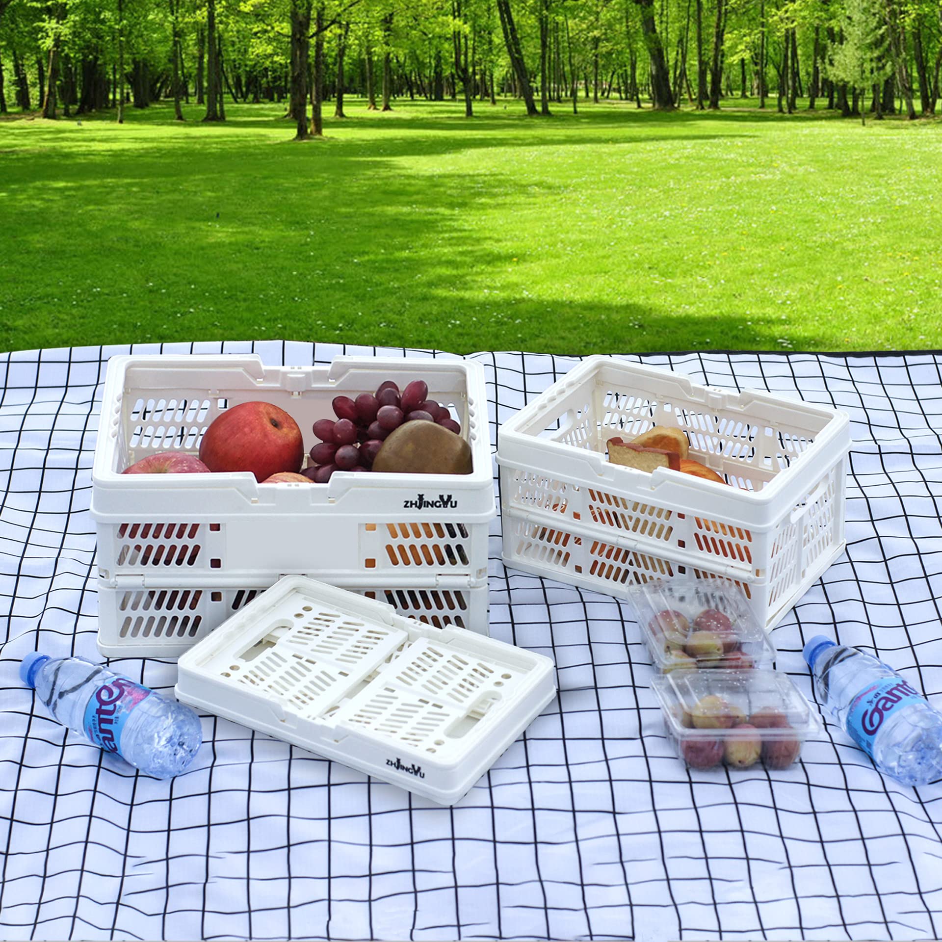 ZHJINGYU crates for storage,plastic baskets for organizing,Plastic Storage Crate,Foldable Milk crate with Handles,collapsible storage crate,car basket,for Kitchen,Bathroom,Medicine